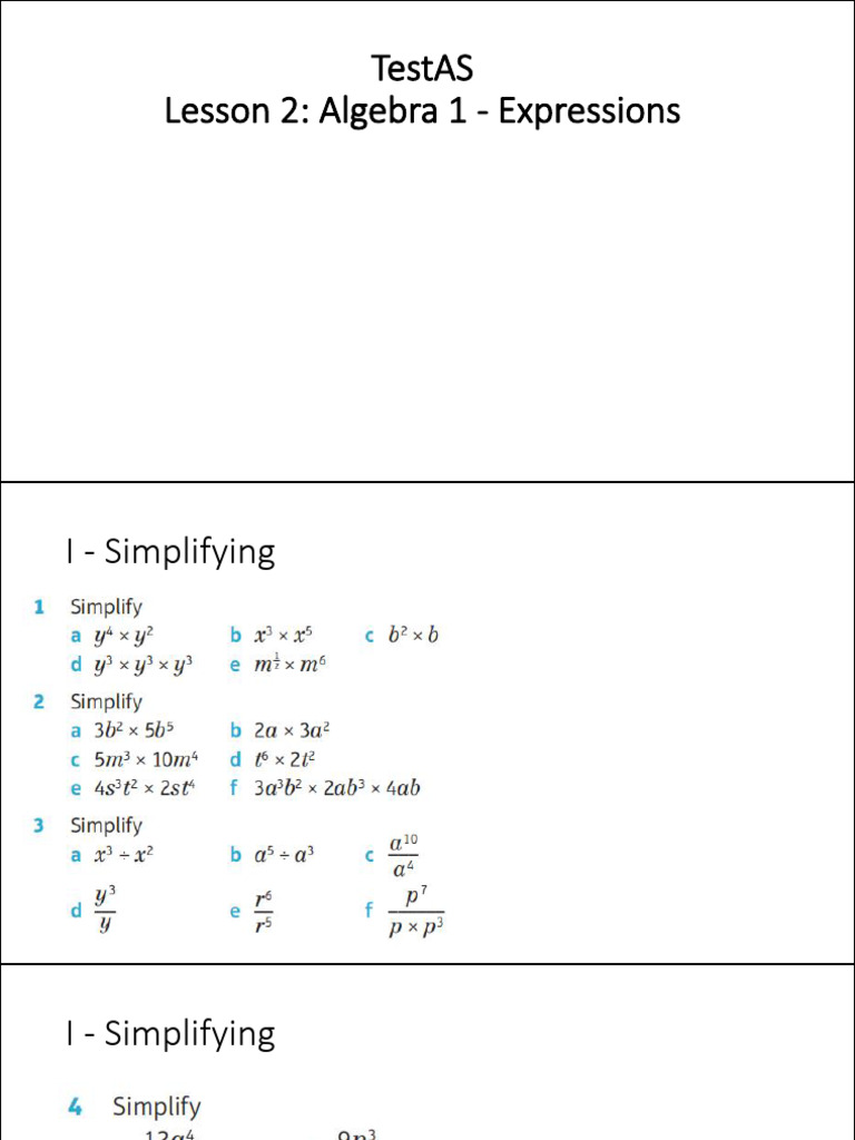 Lesson 2 Algebra 1 Expressions | PDF