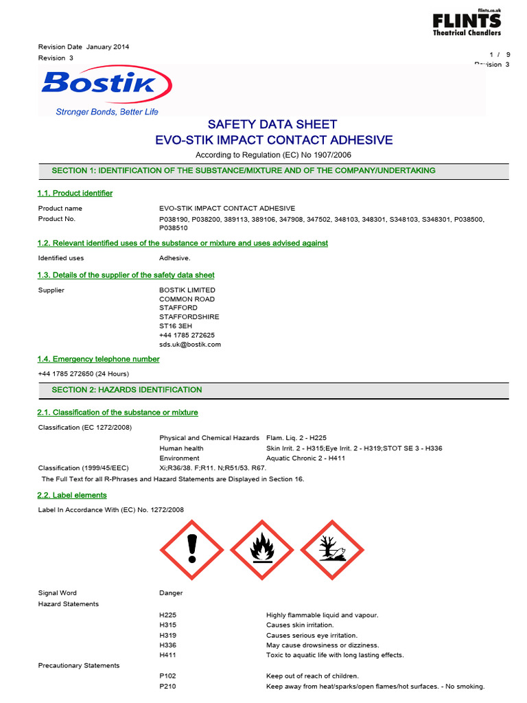 EVO-STIK Impact Adhesive Safety Data | PDF | Occupational Safety And ...