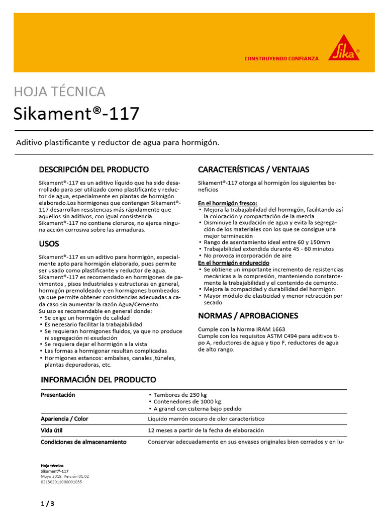 Sikament - 117 | PDF | Hormigón | Cemento