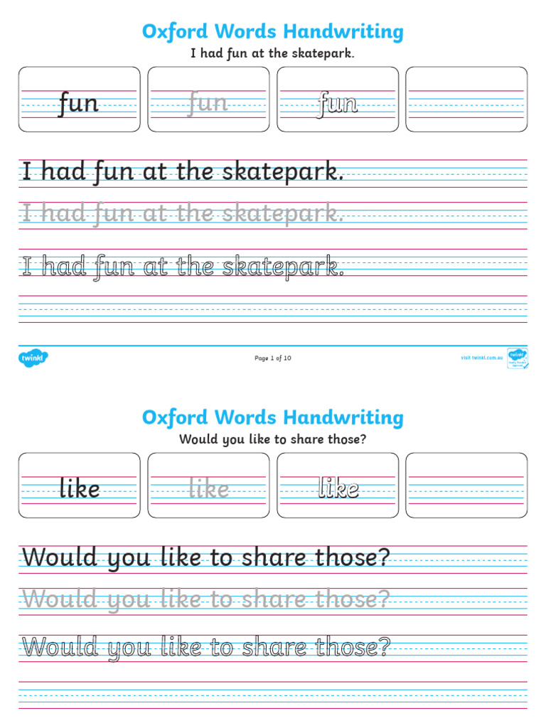Oxford Words Handwriting Practice | PDF | Meal | Eating Behaviors Of Humans