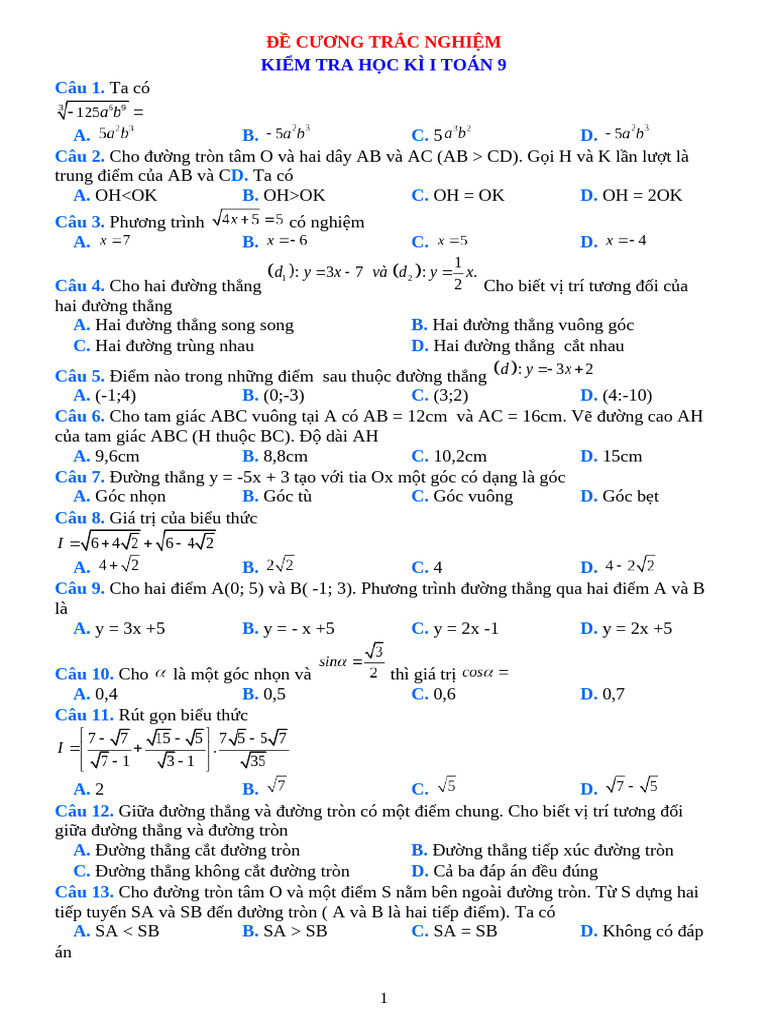 thuvienhoclieu.com-De-cuong-trac-nghiem-Toan-9-HK1-nam-2022-2023 | PDF