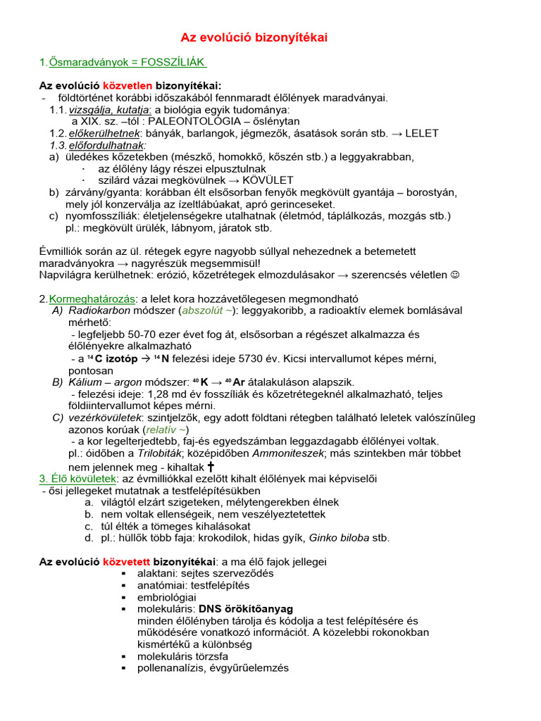 Tananyag Evolúcio Bizonyit4 | PDF