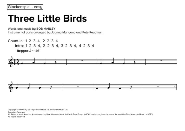 Easy Glockenspiel Arrangement of "Three Little Birds" | PDF