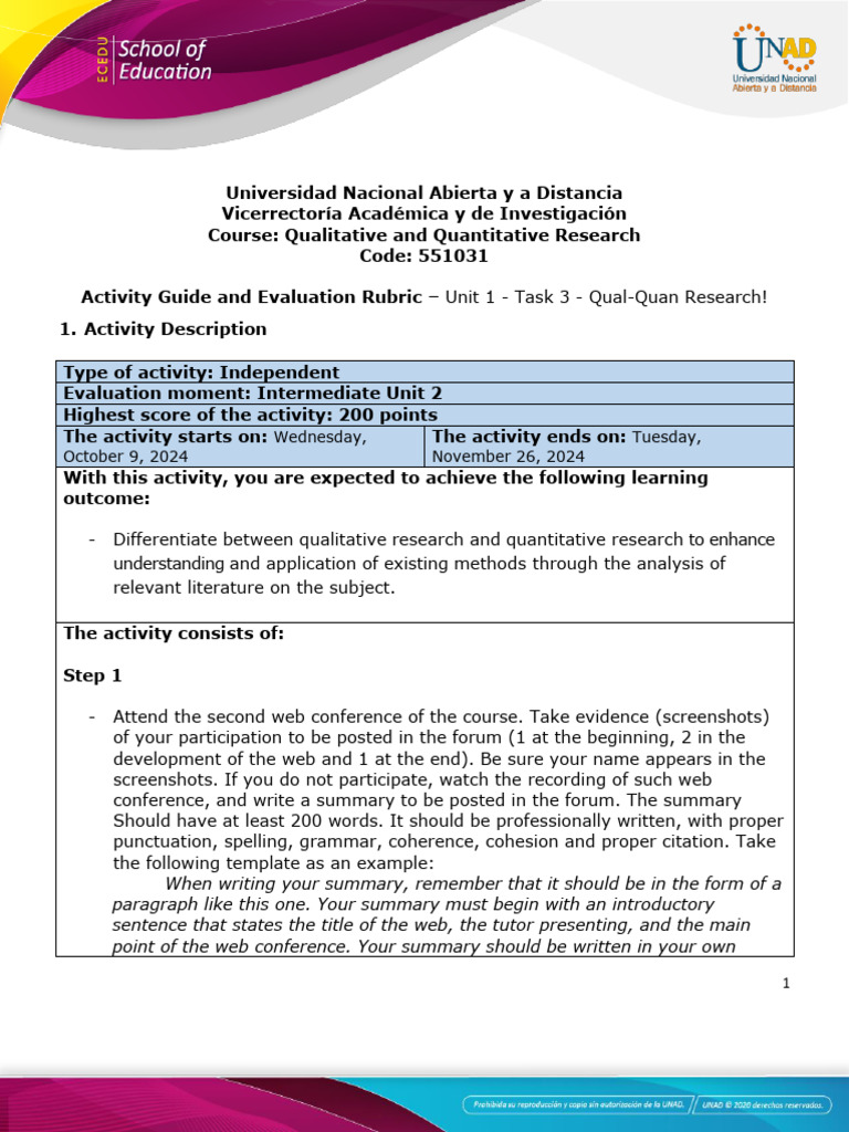 Activity Guide and Evaluation Rubric - Unit 2 - Task 3 - Qual - Quan ...