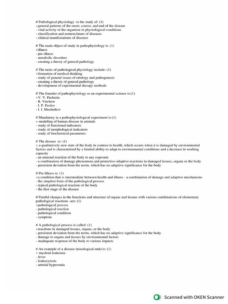 pathophysiology test questions | PDF