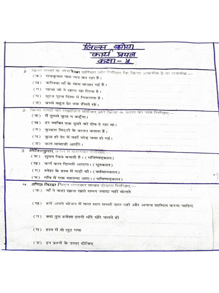 Hindi Winter HHW Class 5 | PDF