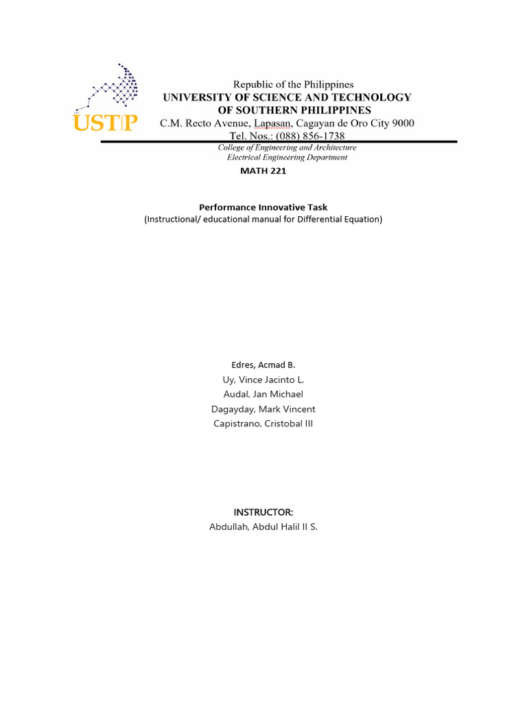 Differential Equations Instructional Manual | PDF | Equations ...