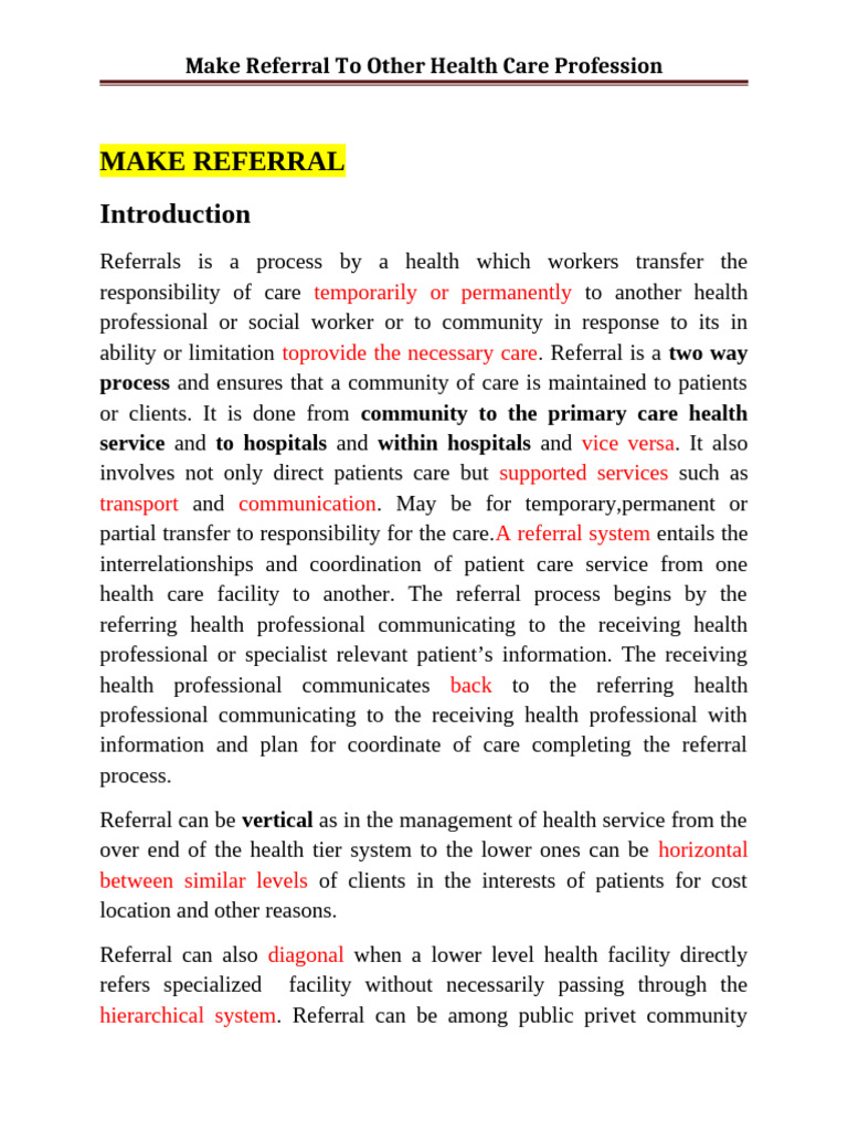 Guide to Making Health Care Referrals | PDF | Health Care | Health ...