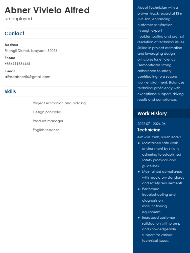 Abner Vivielo - Alfred - Resume 2 | PDF