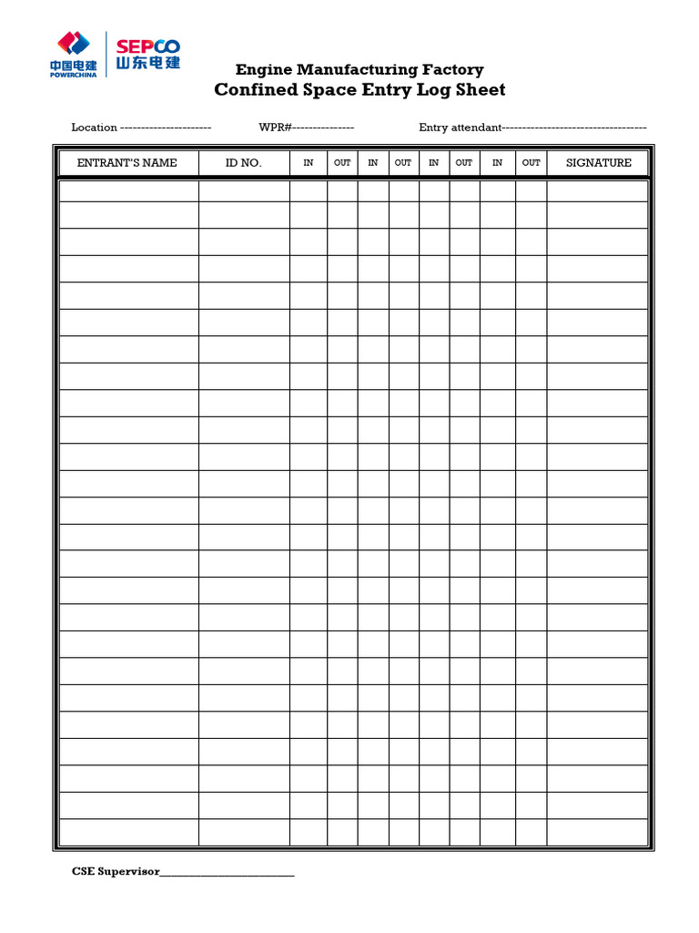Confined Space Entry Log EMF | PDF