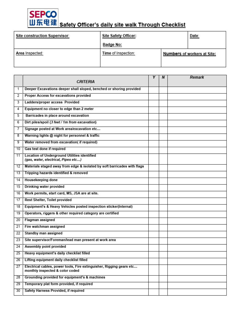 Daily Safety Inspection Checklist | PDF | Safety