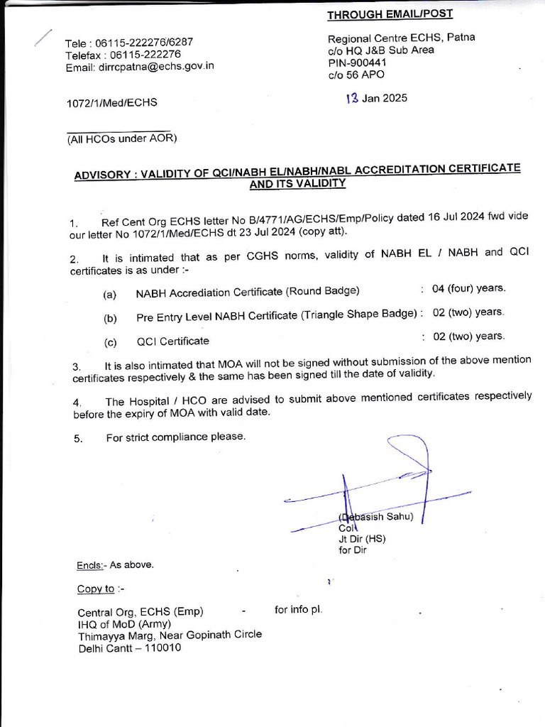 Advisory Validity of Qci Nabh El Nabh Nabl Accreditation Certificate ...