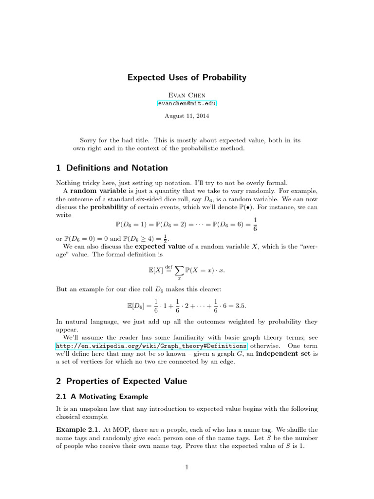 Expected Uses of Probability - Evan Chen | PDF | Vertex (Graph Theory) | Expected Value