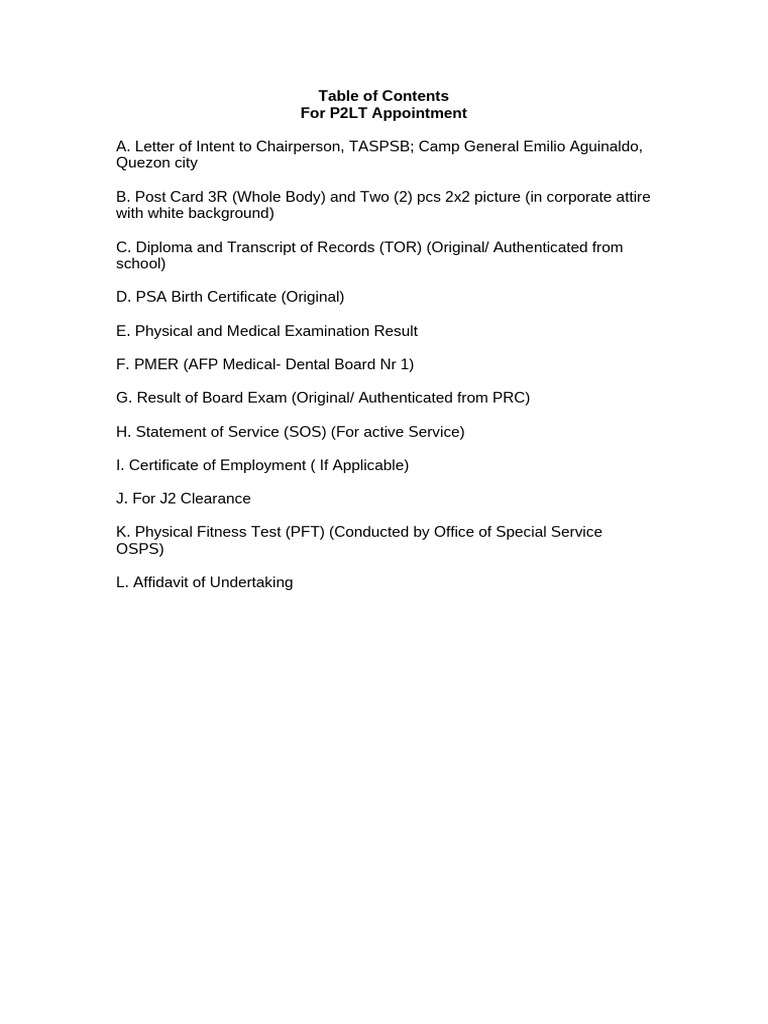 P2LT Appointment Document Checklist | PDF