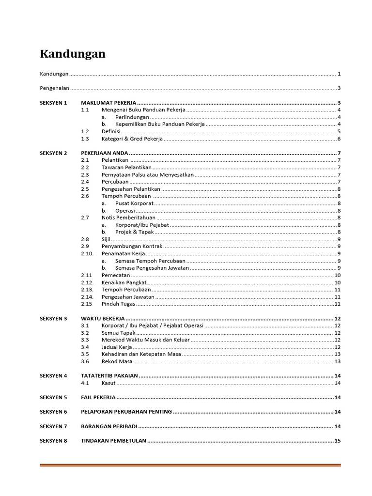 Handbook - Contoh Kandungan Handbook | PDF