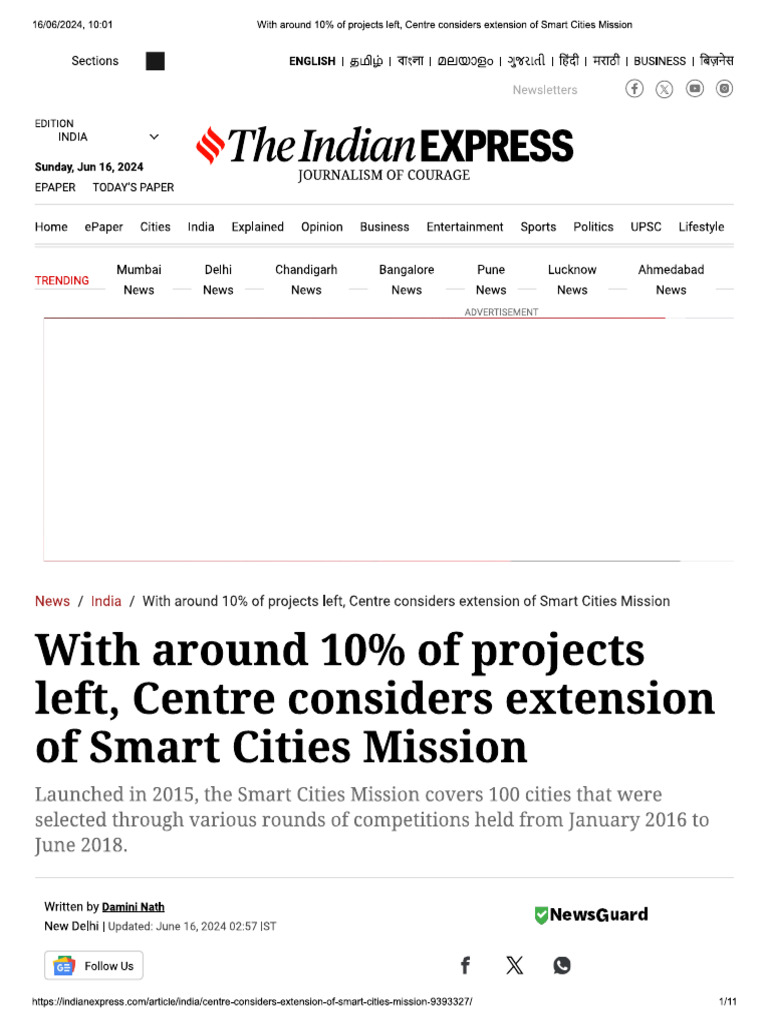 Centre Considers Extension of Smart Cities Mission | PDF