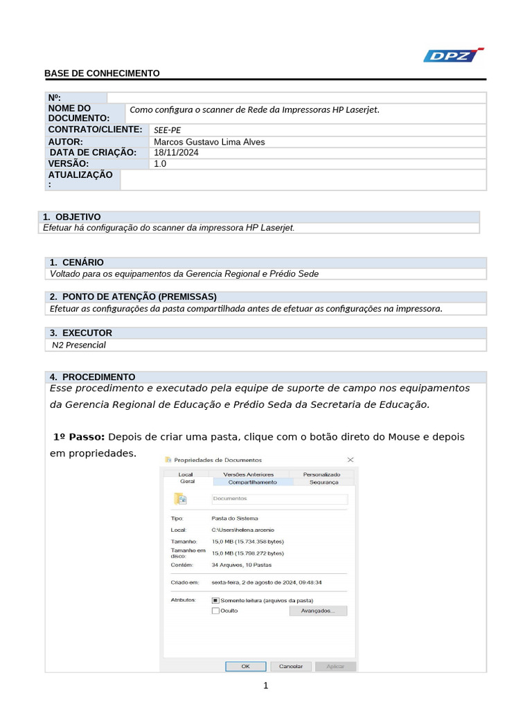 Base Conhecimento_PRONET Como configura a a pasta para o scanner da impressora HP Laserjet | PDF ...