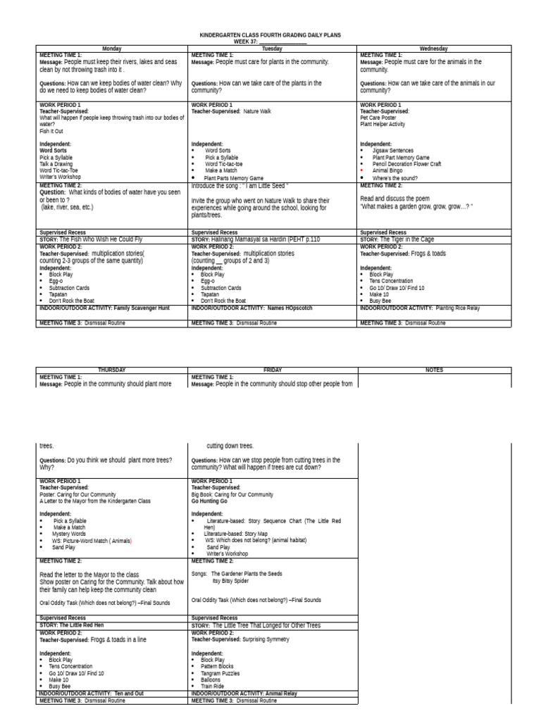 Kindergarten Lesson Plan Week 37 | PDF | Word | Object (Grammar)