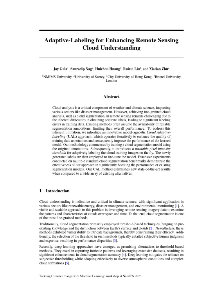 CAMERA COPY 4 NeurIPS W 2023 Cloud Seg With Noisy Labels | PDF | Image ...