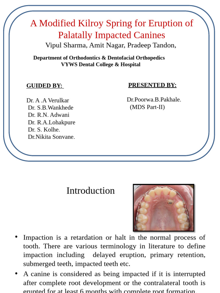 Modified Kilroy Spring for Impacted Canines | PDF | Orthodontics ...
