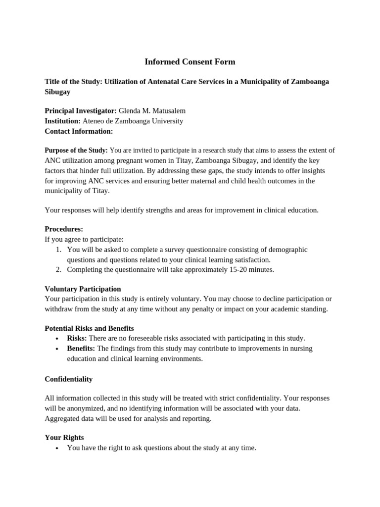 Informed Consent Form | PDF | Questionnaire | Informed Consent