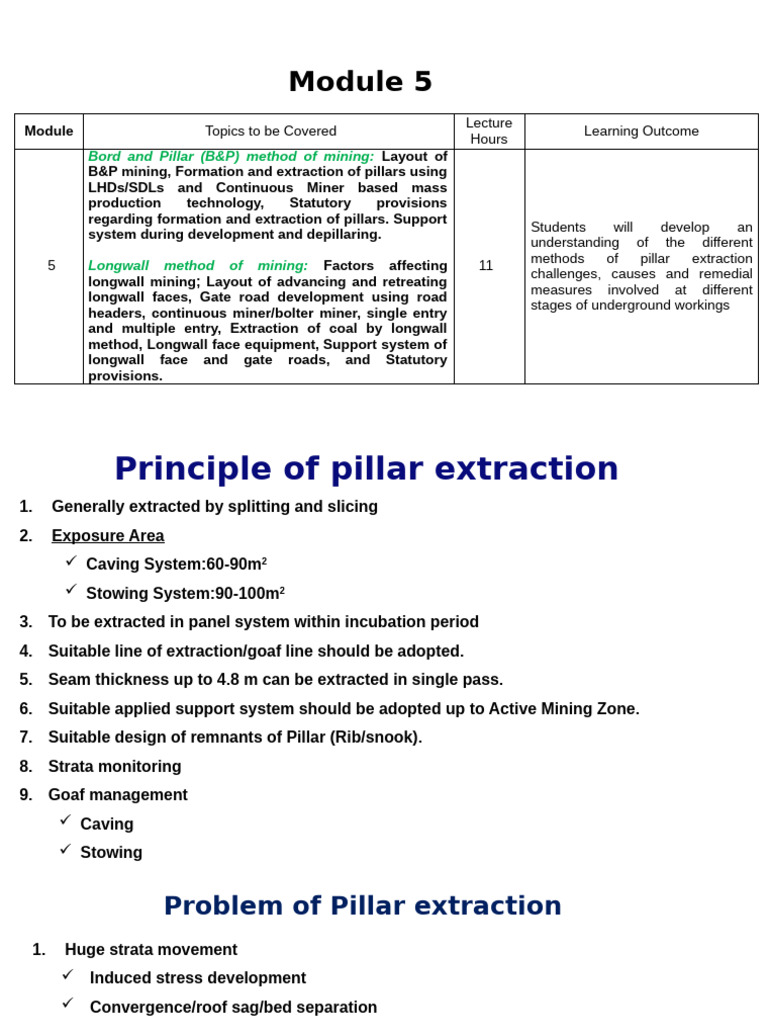6 - Module 5 - Bord and Pillar Mining | PDF | Mining