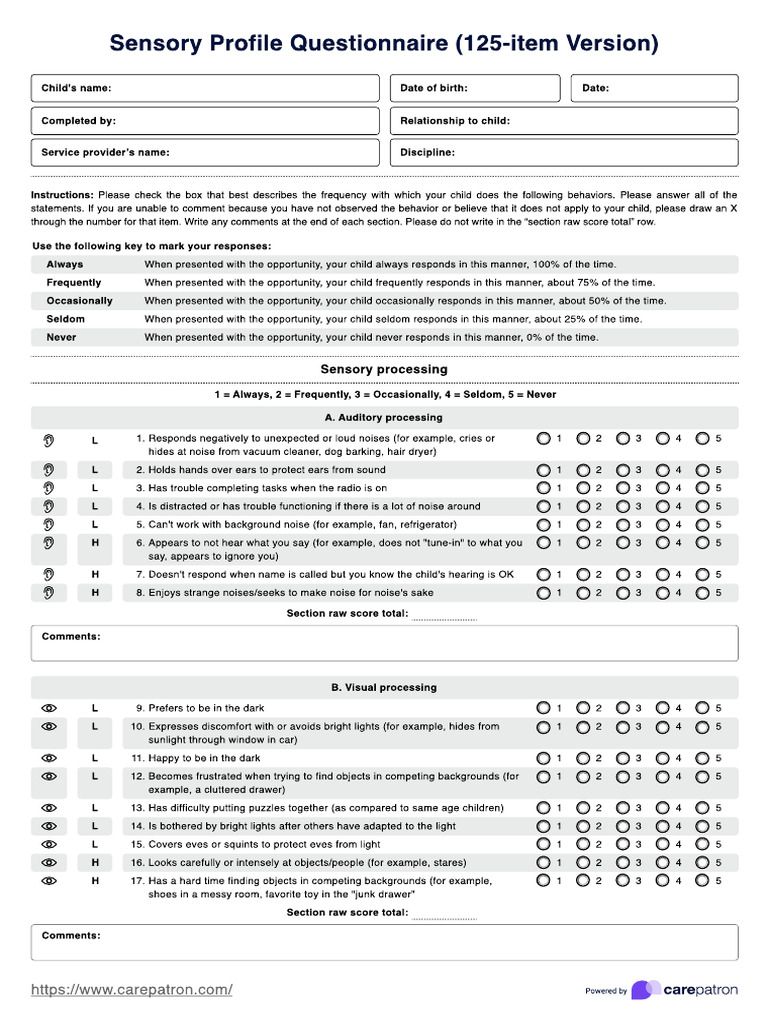 Sensory Profile Questionnaire Teachers | PDF | Emotions | Nervous System