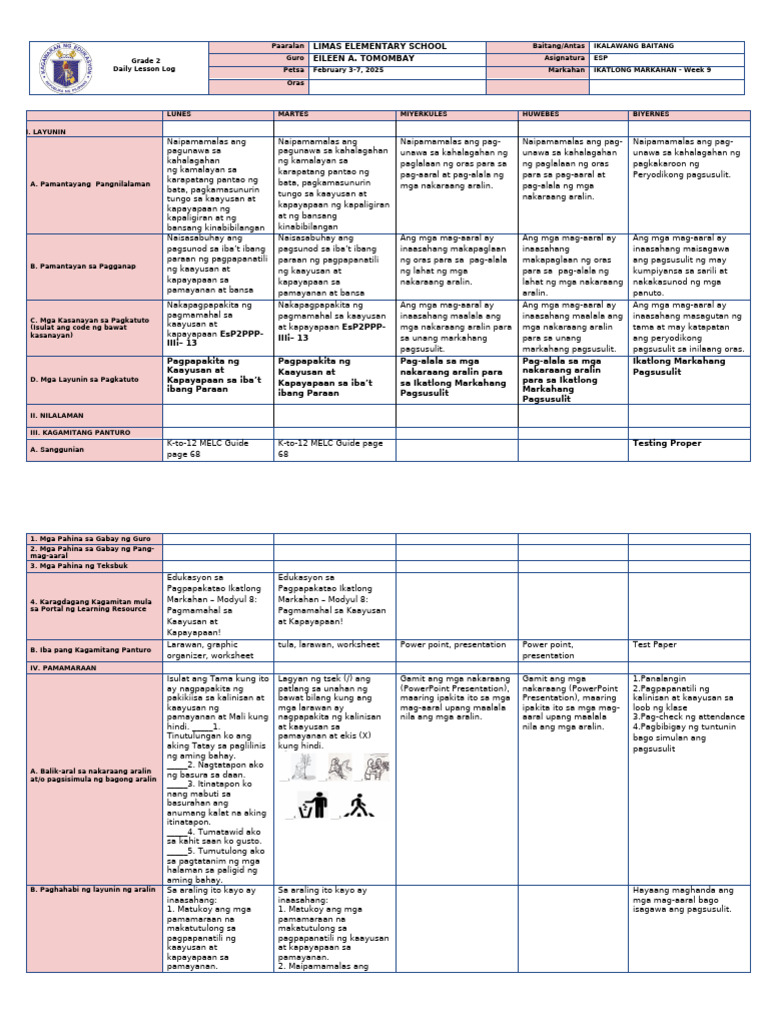 Q3-Week9-Dll-Esp 2 | PDF