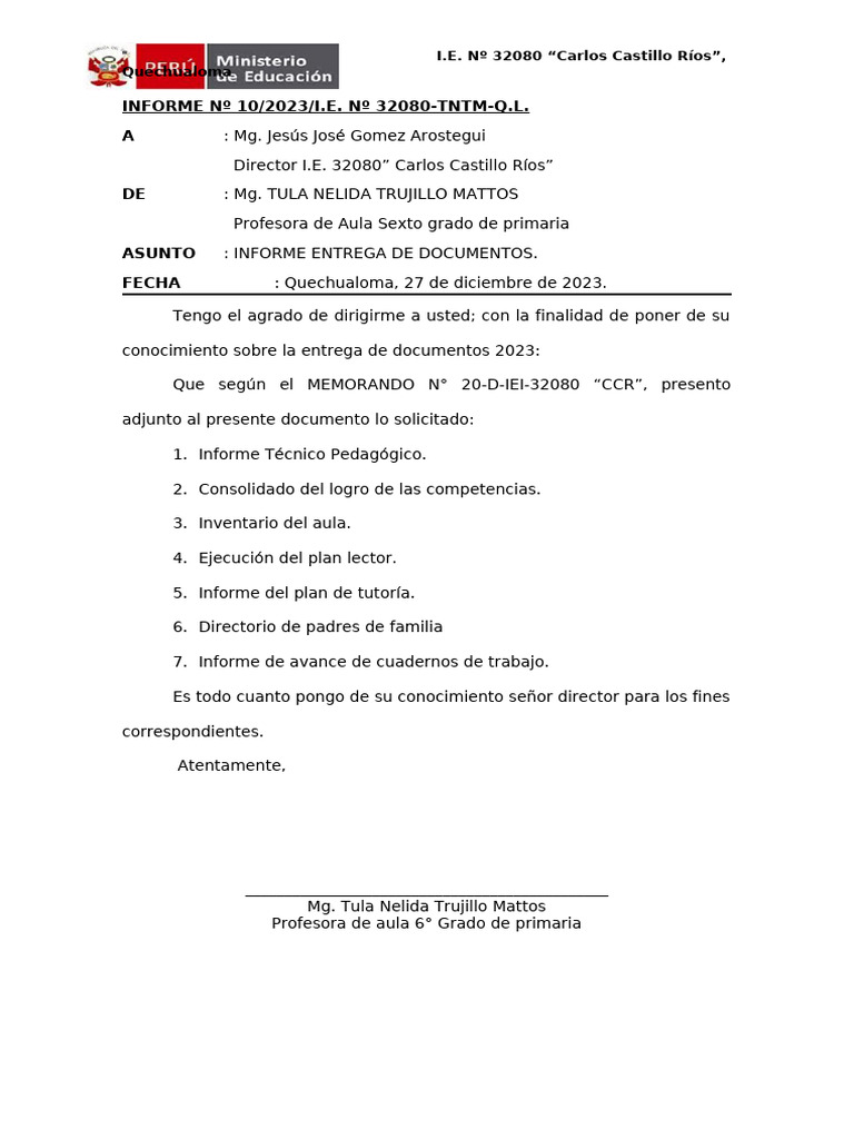 Informe Presentacion Documentos Tula | PDF