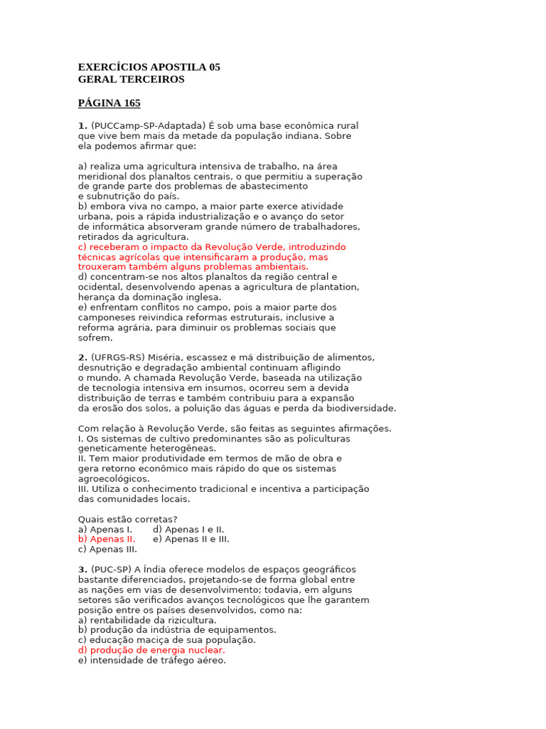 Exerc Apostila 05 Geral Terceiros67201085327 2 | PDF | Agricultura | Israel