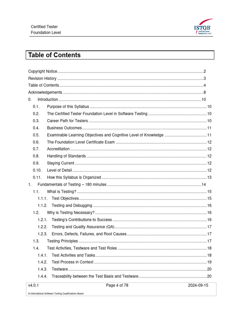 ISTQB Certified Tester - Foundation Level Syllabus v4.0-pg4 | PDF ...