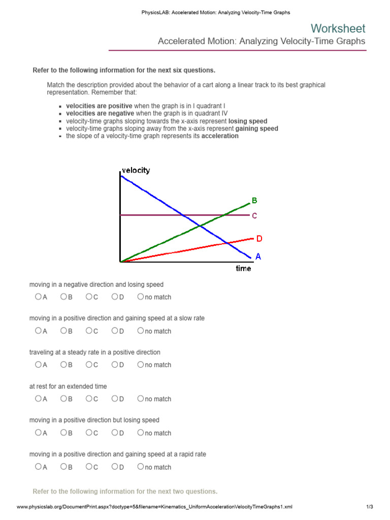 PhysicsLAB - Accelerated Motion - Analyzing Velocity-Time Graphs | PDF | Velocity | Speed
