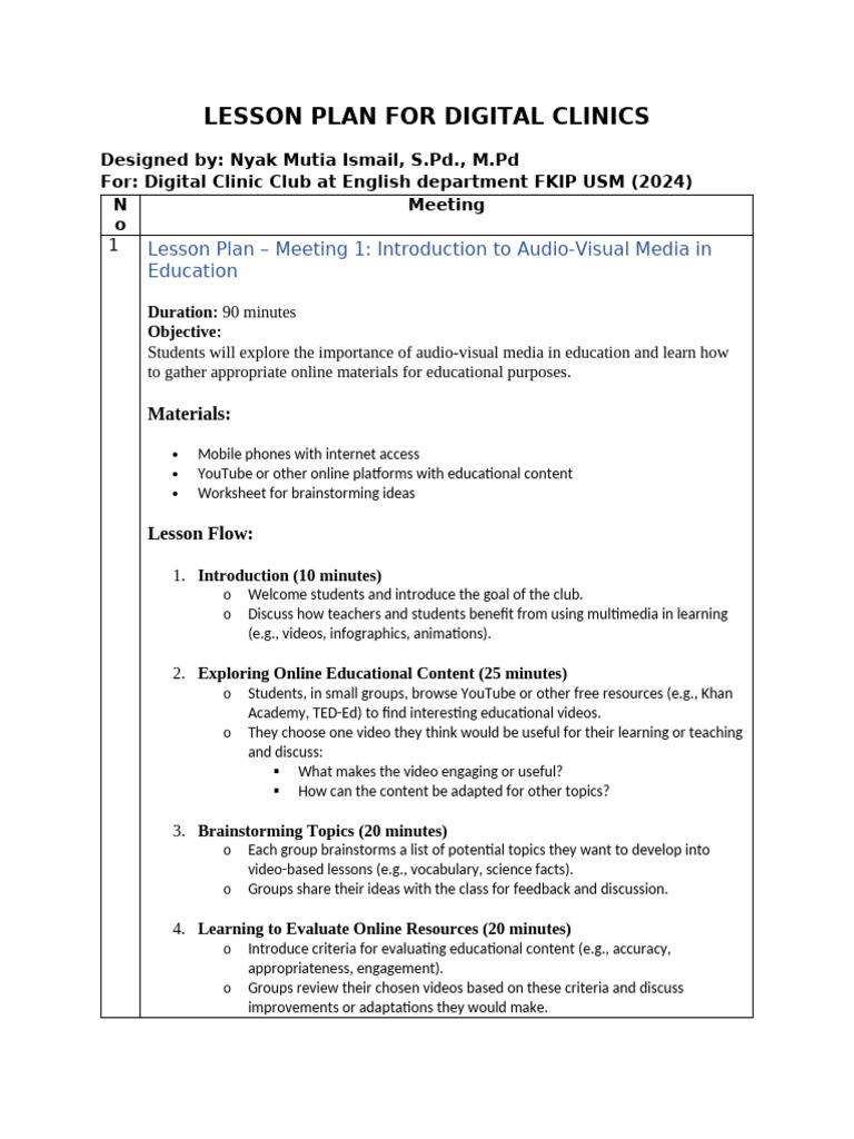 Digital Clinic Lesson Plans for Educators | PDF | Lesson Plan | Multimedia