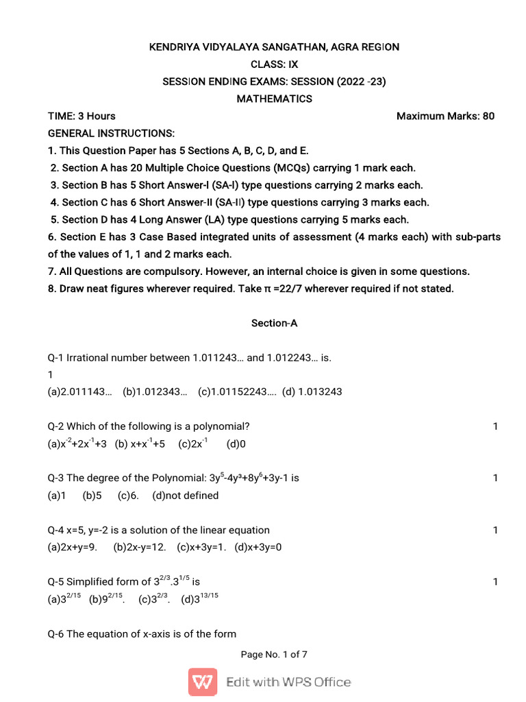 Class 9 Final Paper (2022-23) | PDF | Area | Elementary Geometry