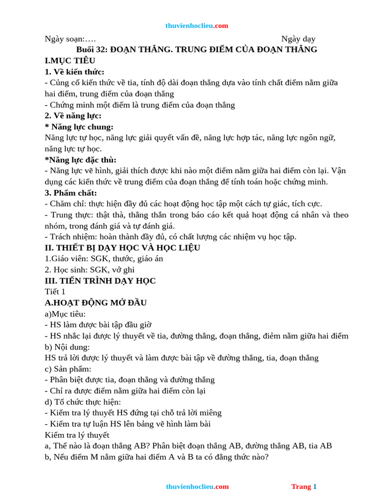 Thuvienhoclieu.com Ga Day Them Toan 6 Cd32 Doan Thang. Trung Diem Cua ...