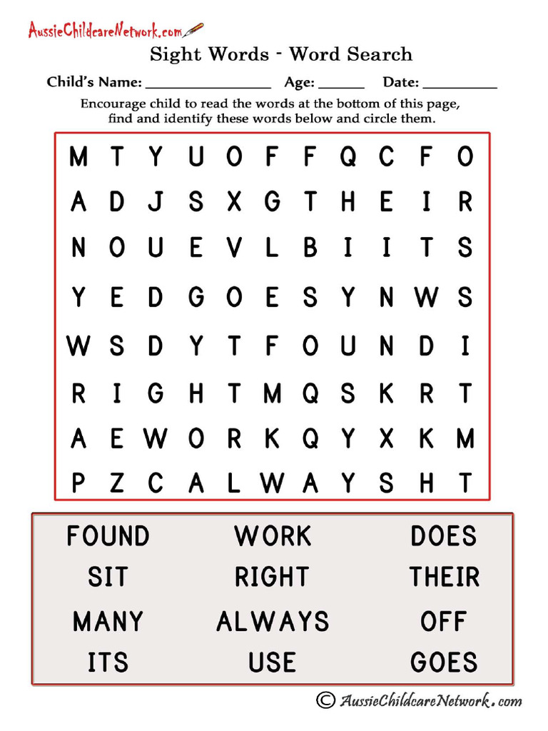 sight_words_word_search_second_grade_worksheet_3 | PDF