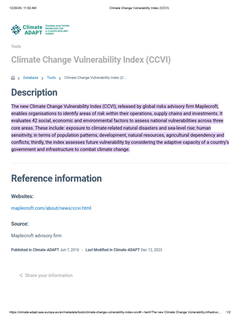 Climate Change Vulnerability Index (CCVI) | PDF