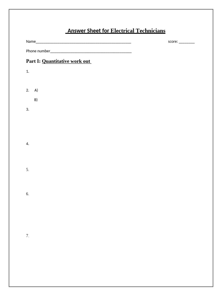 Electrical Technician Assessment Sheet | PDF