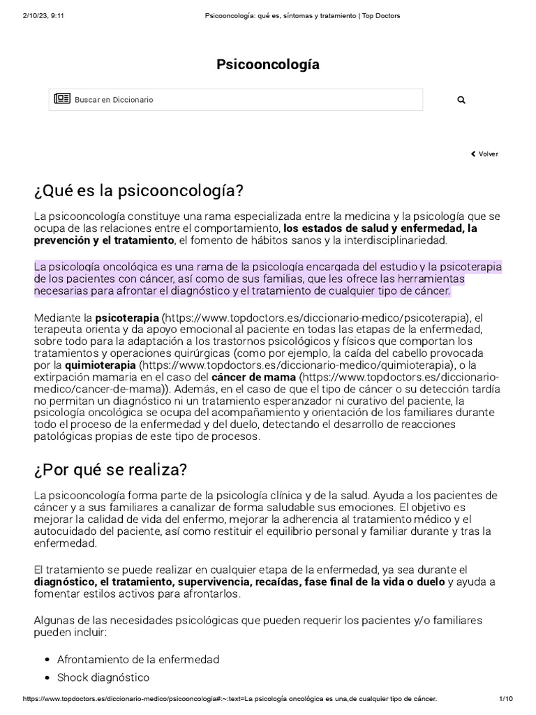 Psicooncología - Qué Es, Síntomas y Tratamiento - Top Doctors | PDF ...