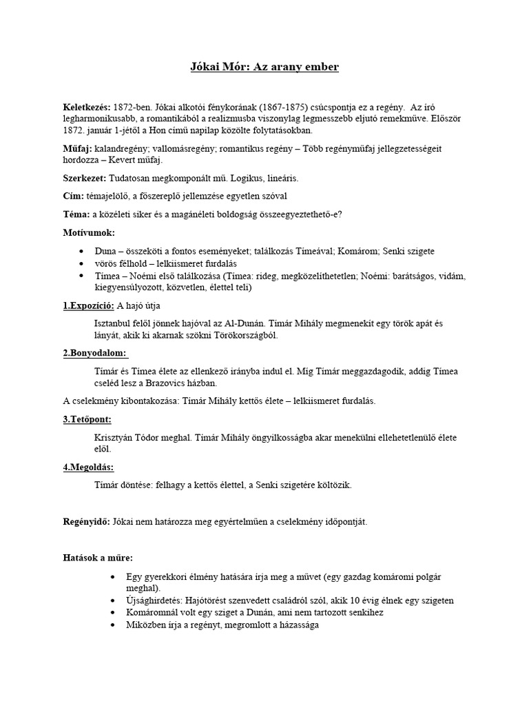 Jókai Mór Az Arany Ember | PDF