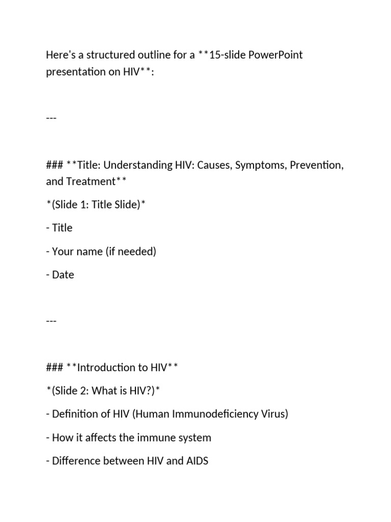 HIV Presentation Outline: Causes, Symptoms, Treatment | PDF