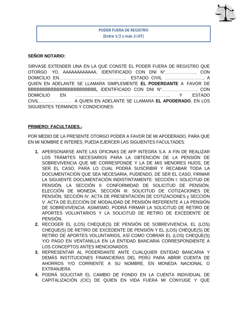 Poder Notarial para Trámites de Pensión | PDF | Pensión | Servicios ...