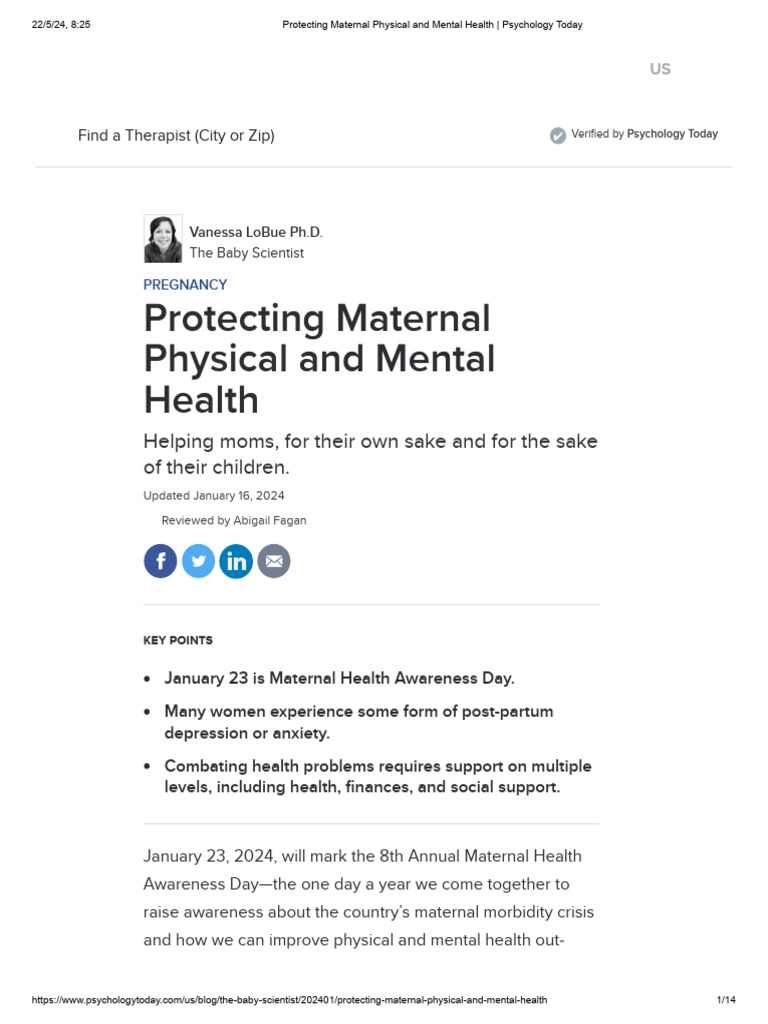 Protecting Maternal Physical and Mental Health - Psychology Today | PDF ...