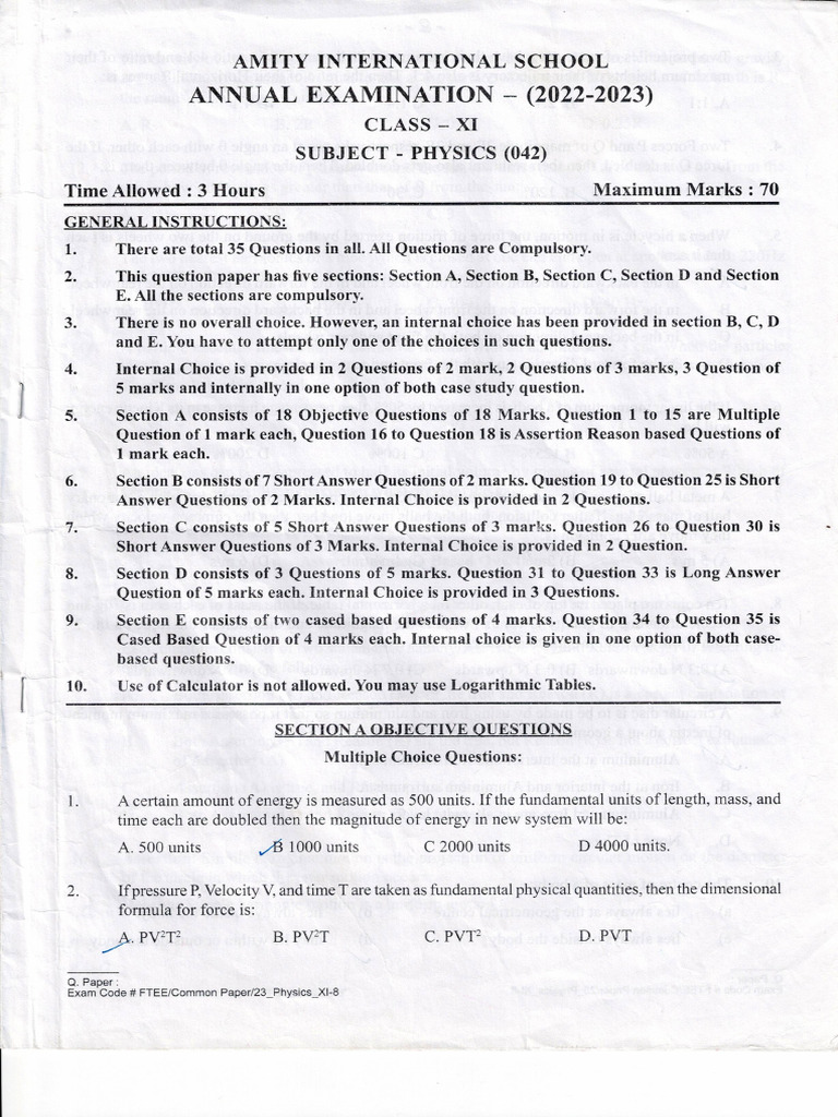 11 Final Term Phy 22-23 | PDF