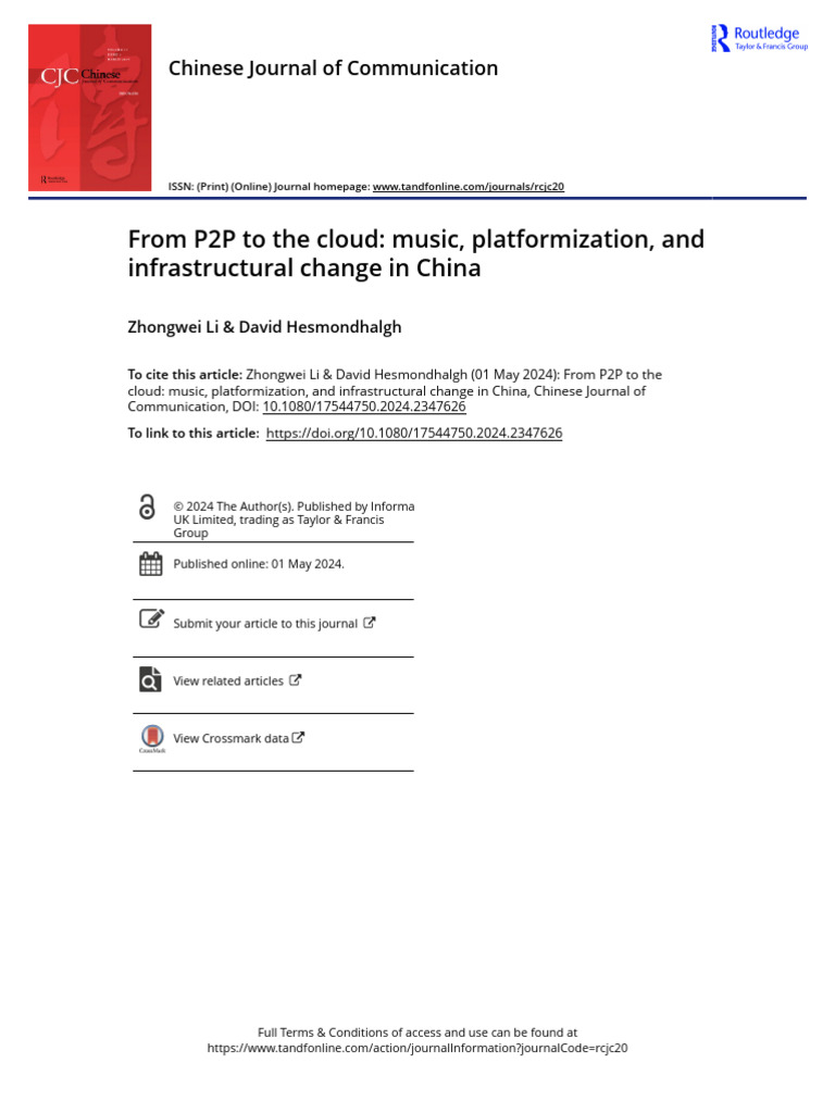 From P2P To The Cloud Music Platformization and Infrastructural Change in China | PDF | Peer To ...