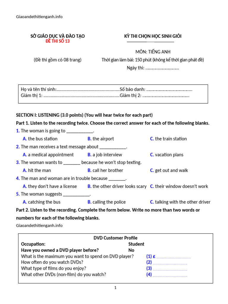 Đề Số 13-Hsg Anh 9 | PDF | English Language | Pyotr Ilyich Tchaikovsky