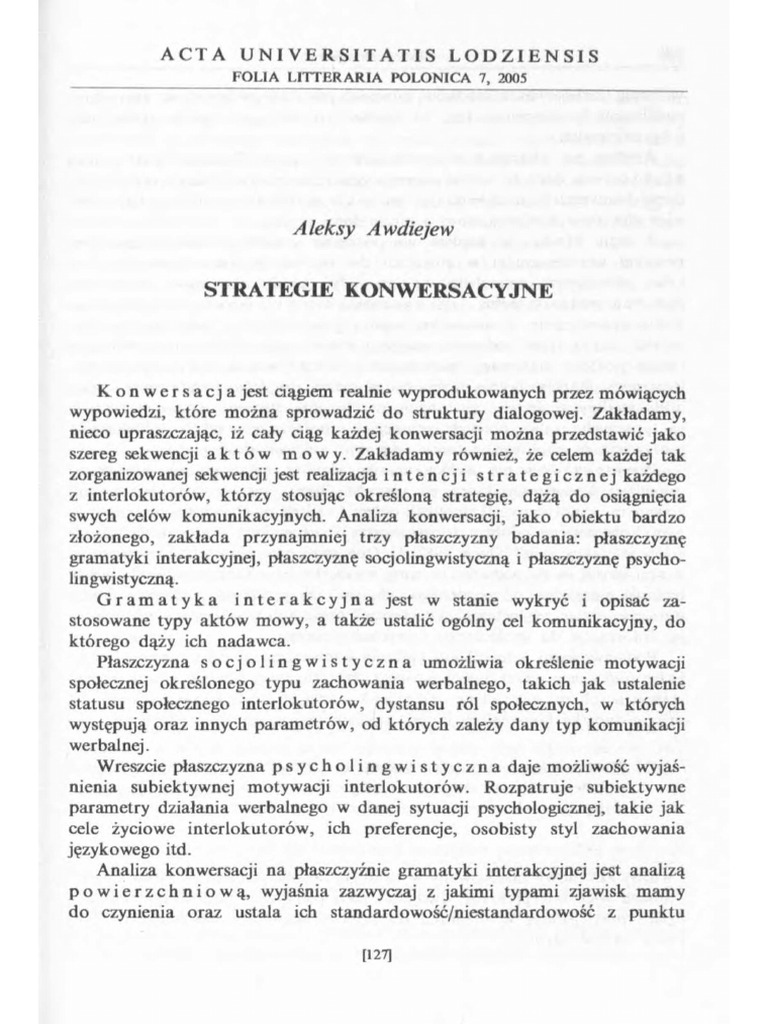Strategie Konwersacyjne: A Leksy Awdiejew | PDF