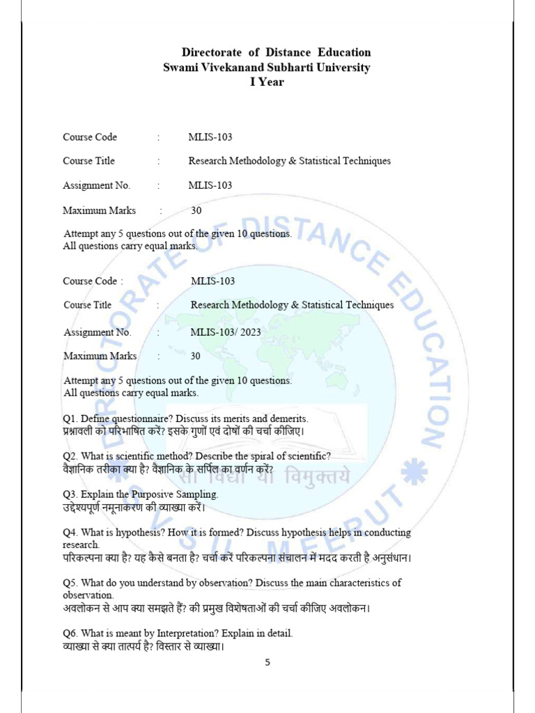 Research Methodology & Statistical Techniques (Mlis Semester 1) | PDF