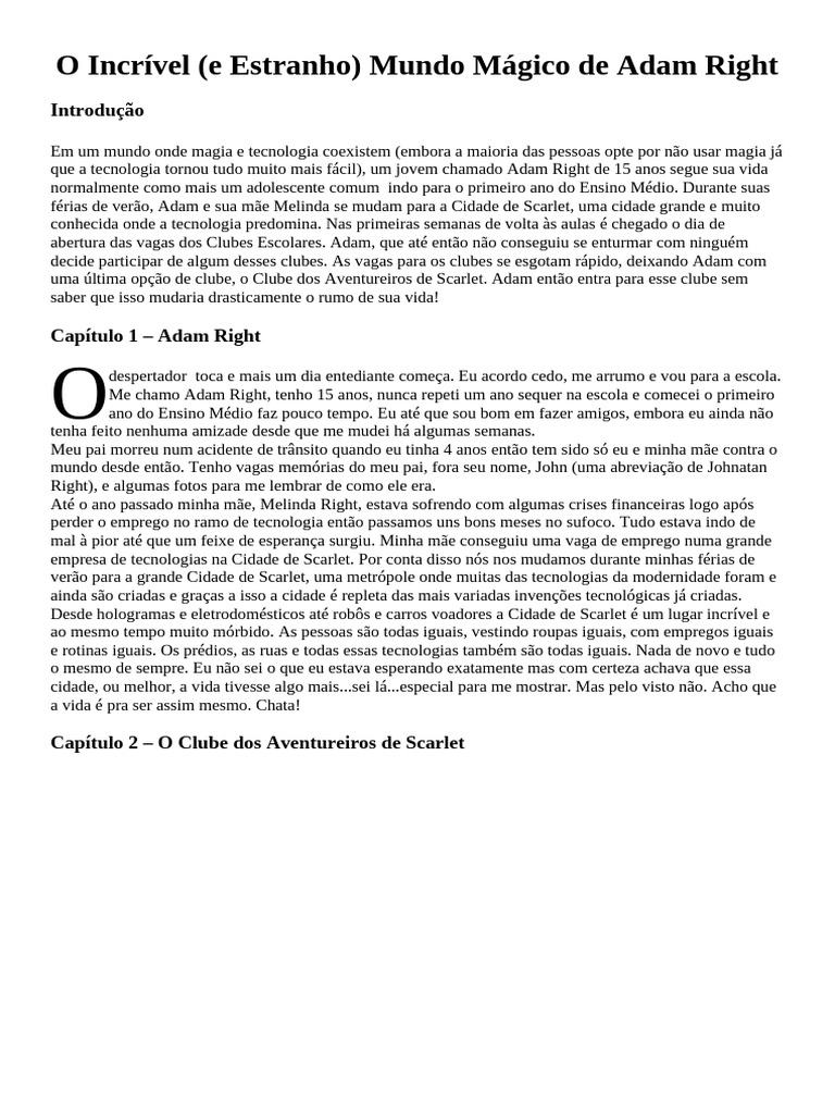 Mundo Mágico e Tecnológico de Adam | PDF
