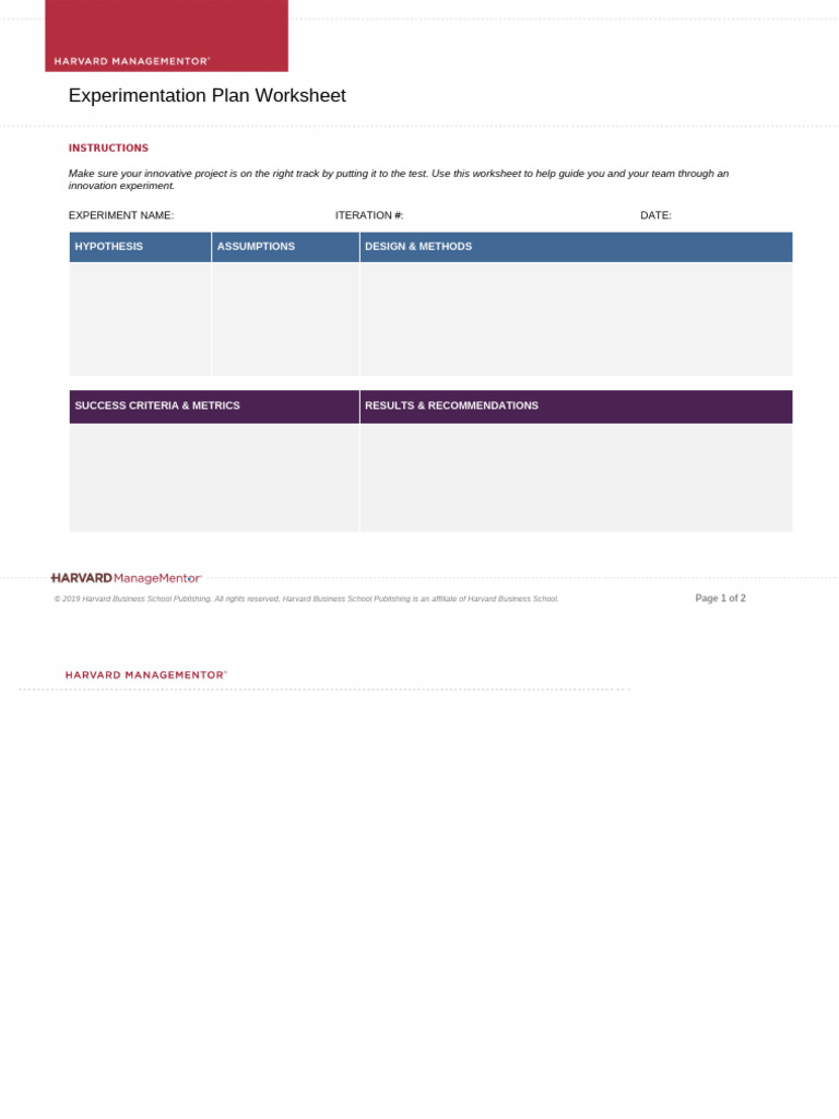 Experimentation Plan Worksheet | PDF